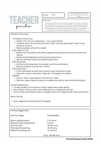 Music Class Roast & Toast: A Creative & Reflective End-of-Year Game (SEL)