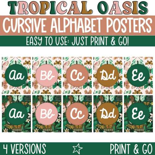 Cursive Alphabet Posters / Tropical Alphabet Posters / Jungle Classroom ...