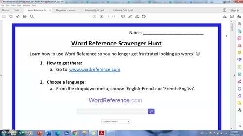 Word Reference Scavenger Hunt (for French Classes) by Kreativities by ...