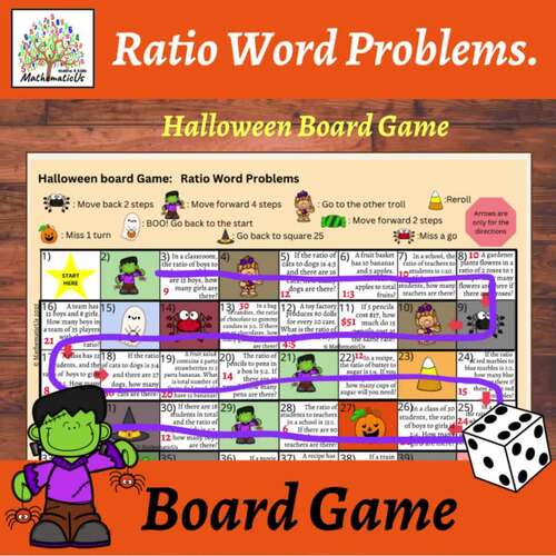Ratio Word Problems Halloween Maths Board Dice Game by MathematicUs