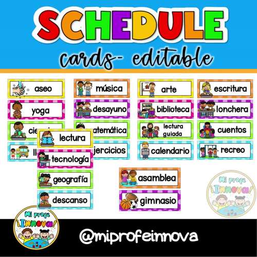Editable Shedule in Spanish - Brigth cards / - Horarios para el Salón ...