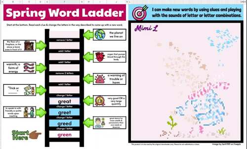 Spring Spelling and Vocabulary Word Ladder Pixel Art Activity ...