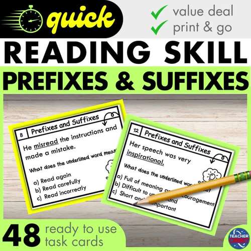 Prefix and Suffix Task Cards Reading Skills Comprehension Passage Test Prep