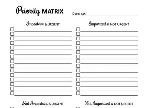 Priority Matrix Printable PDF by Mom Money Map | TPT