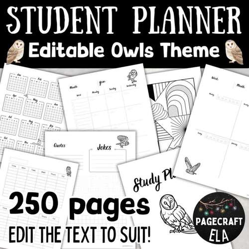 EDITABLE Owls | Student Study Planner | Printable Back to School Gift