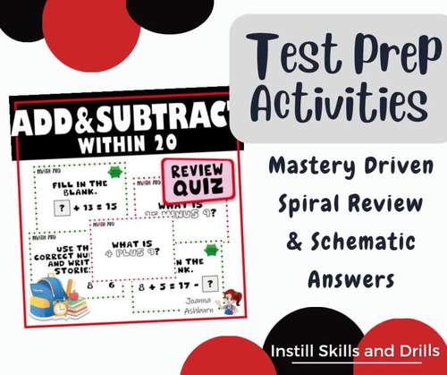 1st Grade Math Addition and Subtraction to 20: Spiral Review & Quiz ...