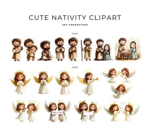 Cute Nativity Scene Clipart, Watercolor Christmas Jesus Birth, Bible Story