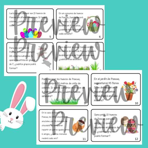 Tarjetas de Problemas de División Día de Pascua by Bilingual Teaching ...
