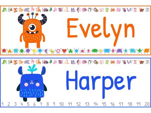 Editable Table Name Tags for Students: Funny Monster Theme, 30 Designs ...