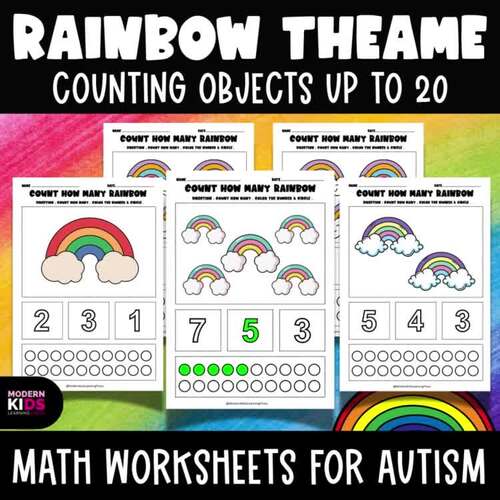 Rainbow Theme Counting Object to 20 - Visual Math Stations | TPT