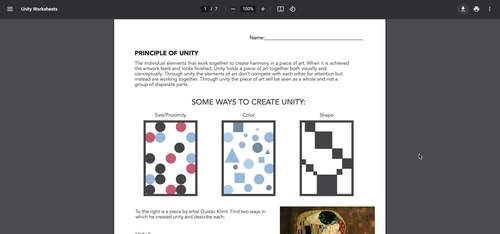 Principles Of Design Worksheets - Principle Of Unity & Unity Mini-lessons