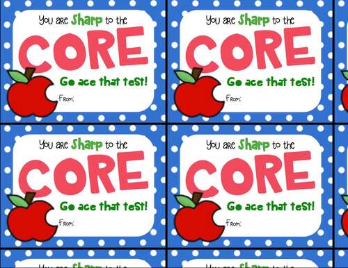 Apple Testing Motivation Tag- You're sharp to the CORE! Go ace that test!
