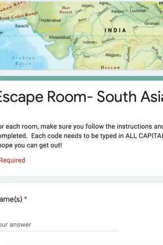 South Asia Geography Digital Escape Room Breakout Room Distance Learning