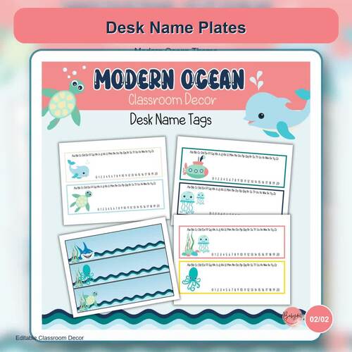 Editable Name Tags & Desk Plates | Modern Ocean Classroom Decor by ...