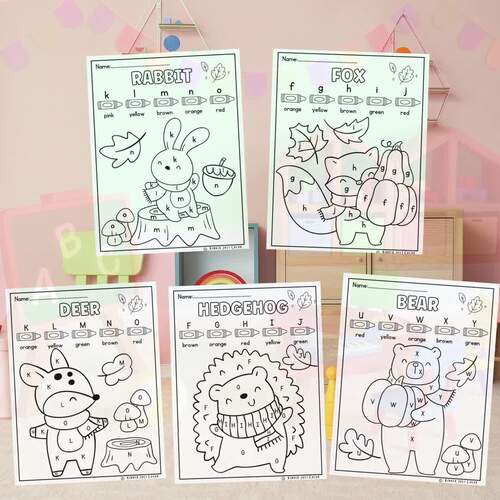 Color by Letter Fall Animal, Coloring by Code Alphabet Autumn Woodland ...