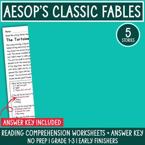Aesop's Fables Reading Comprehension Passages & Questions Worksheets ...