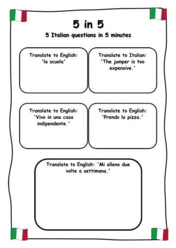 GCSE Italian Starter Questions Worksheets PDF by Worksheet Whisperer