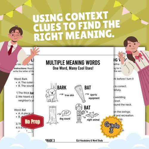 Multiple Meaning Words Worksheets Grade 3 | Homonyms | No Prep Printable