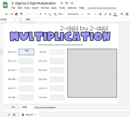 Digital Mystery Puzzle Pixel Art | Double Digit Multiplication | NBT.5