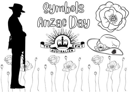 ANZAC DAY : ANZAC SYMBOLS Colouring Sheets by Connies Designs | TPT