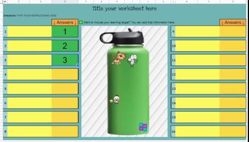 Water Bottle Sticker Reveal - 16 Question Template by PAME Resources