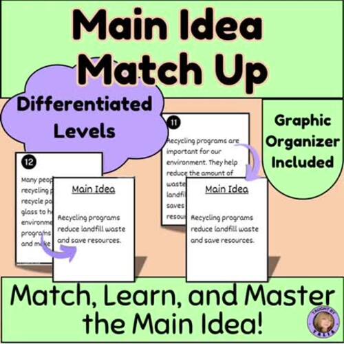 Practice MAIN IDEA Activity Main Idea Match Up Group Work Graphic ...