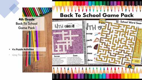 4th Grade Back To School Games (Maze, Word Scramble, Crossword, Word ...