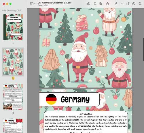 Christmas Around the World || Germany || Reading Comprehension Packet