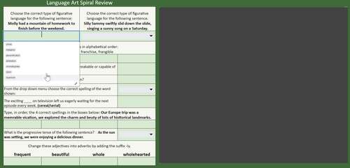 NO PREP - Spiral Language Art Review for 4th/5th Grades - Tropical Elephant