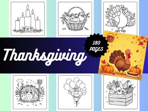 Thanksgiving Coloring Book | 180 Large Print Funny Designs | Stress ...