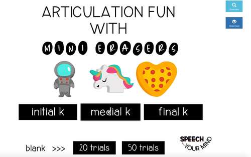 K Sound Articulation Boom™ Cards | Articulation Fun w Mini Erasers K Sound