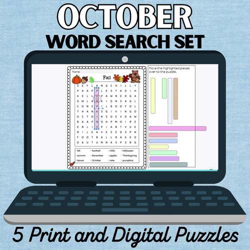 October Word Search Set Printable Pages and Digital Puzzles for Google ...