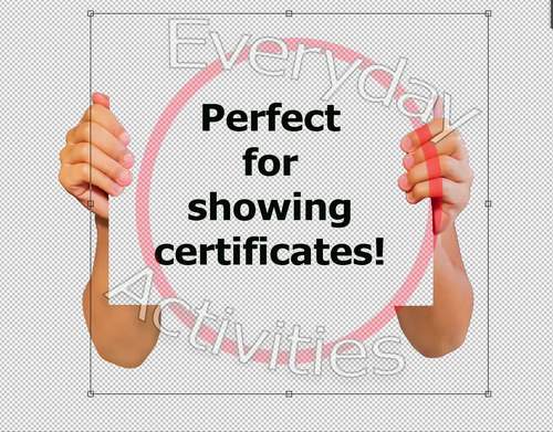 Stock Photo Mockup Hands "Holding" Certificate Three Files Person of Color
