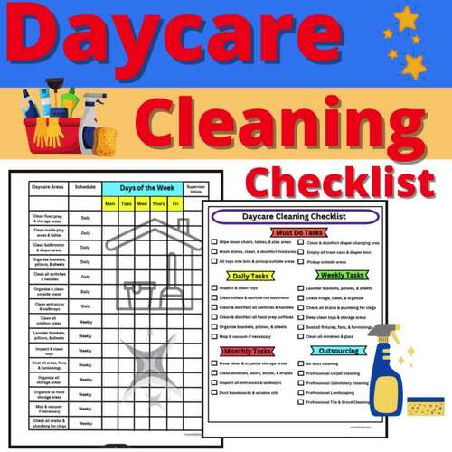 Daycare Cleaning Checklist Resource Preschool Childcare List by DadsDesigns