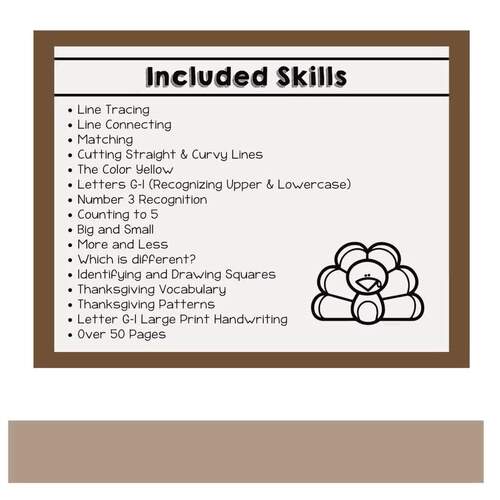 Preschool Age 3 November No Prep Packet Thanksgiving Pre-K Three Turkeys
