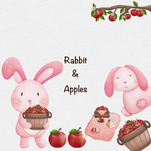 Little Rabbit and Apples watercolor elements so cute PNG by ArmyMagic
