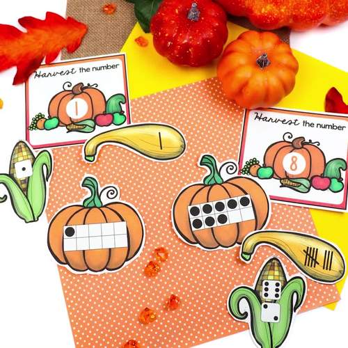 Garden Counting Activity - Fall Number Matching Activity with Ten Frames