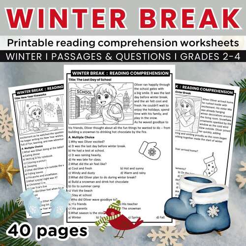Winter Break Reading Comprehension Worksheets, Passages - Questions ...