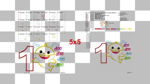 Baby Shark doo doo doo doo Birthday Number 1 Applique Embroidery Design ...