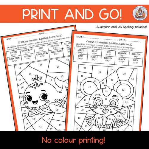 2nd Grade Color by Number Addition Math Printable Worksheet Addition ...