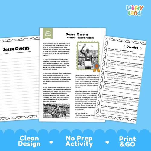 Jesse Owens Biography Reading Passage and Questions | Black History Month