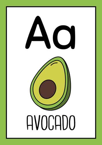 A-Z Fruits Flashcards on A4 Display by Finance Curriculum Hub | TPT