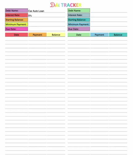 Multi-Color Debt Tracker Printable PDF by Mom Money Map | TPT