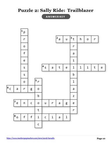 Sally Ride & Mae Jemison Women in Space, STEM Crossword Puzzle With ...