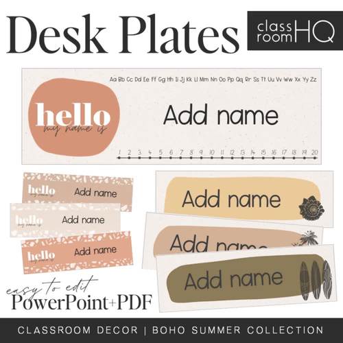 Editable Labels Desk Labels Retro Beachy Theme BOHO SUMMER Classroom Decor