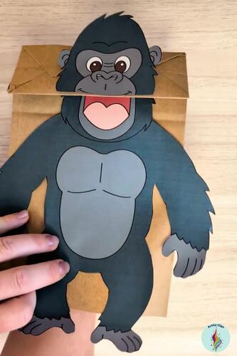 Gorilla Craft, Printable Zoo Animal Paper Bag Puppets, Easy Brown Bag ...