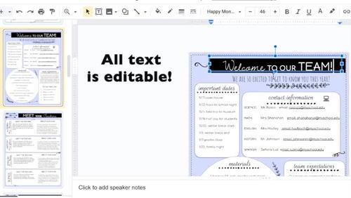 Meet the Teachers Team Information Sheet Editable Google Slides | TPT