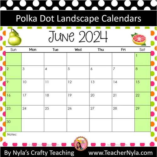 Landscape Editable Calendar 2024 - 2025 Polkadot for PowerPt & Google ...