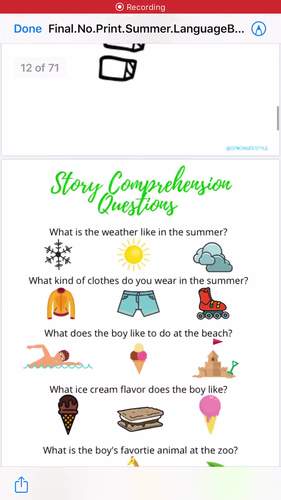 Summer Preschool Language Bundle (PRINT & NO PRINT) Speech Therapy