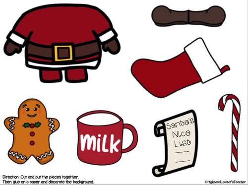 Easy Santa Claus Cut & Glue Craft (Paper Bag Puppet) Fun Winter Holiday ...